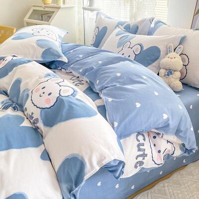 棉纯四ULW件套斜纹件小清新双人床笠款床上被套单宿舍三床套