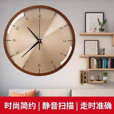 胡新桃木客挂钟静音免打孔ZrebWDB5简钟表2025厅款轻奢餐厅约时钟