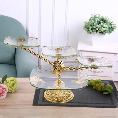 欧式水果华客厅创意盘DLG玻璃几果盘奢双层果篮三层果盆茶四层蛋