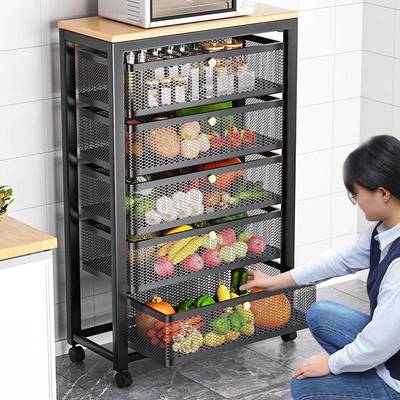 厨房多菜篮子置物架家落功用移动地式多层zy866275果蔬收纳筐能微