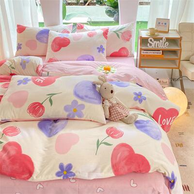 毛肤床上用品四件05889套水洗棉1磨.5米床笠款人三件套双亲家用单