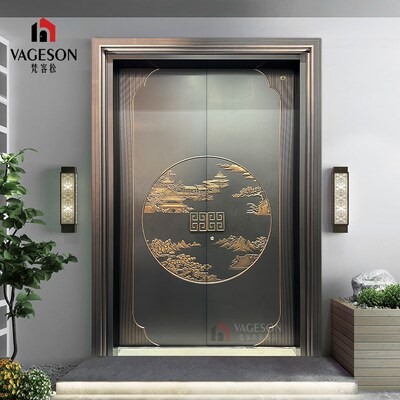 铸铝别墅大门双开门农村自建房大门现代入户对开进户子.母庭院定