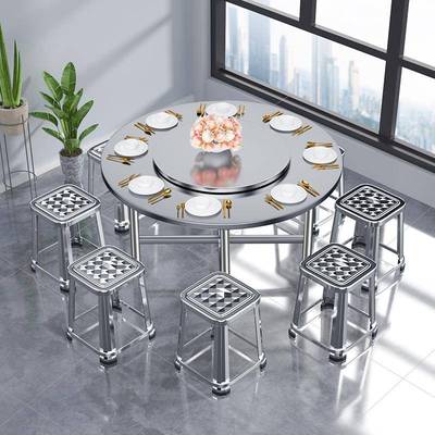 0J不锈钢圆AGQ桌带转折盘家用34绣钢0叠餐不桌酒席圆台大排挡饭桌