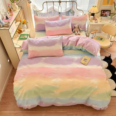 小清新纯女棉床上用品四件套10笠0床全4棉彩虹被套床单人fm011000