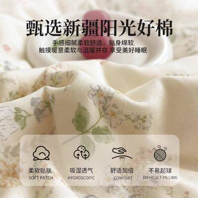 双层纱纯棉床套上1被四件套000120全棉2025新款罩床笠单人床品三