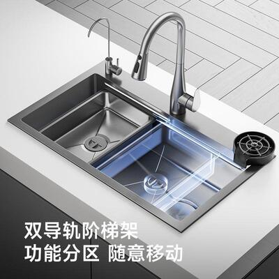 厨12799柜加米粒压纹30厚4不锈钢厨瀑布水槽家用单槽房菜洗洗碗池