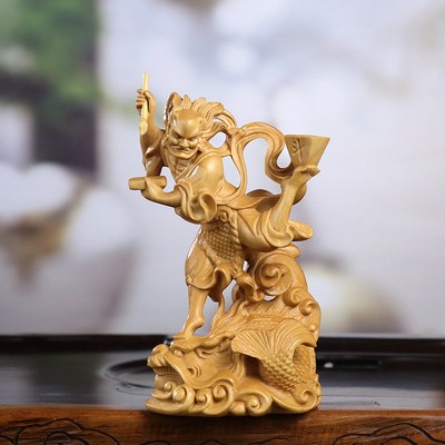 黄杨木雕木质魁星踢斗摆件中式玄关书房客厅金榜题名鳌头木质饰品