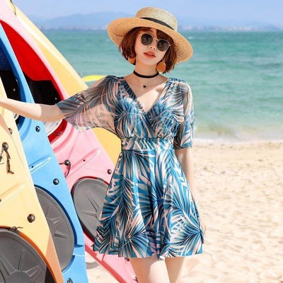 韩国游泳衣女连体裙式保守大码胖MM显瘦遮肚2025新款度假泳装温泉