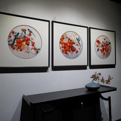 新刺中式风格柿图事子事如联意纯手工5768苏绣绣三客厅装饰画成品