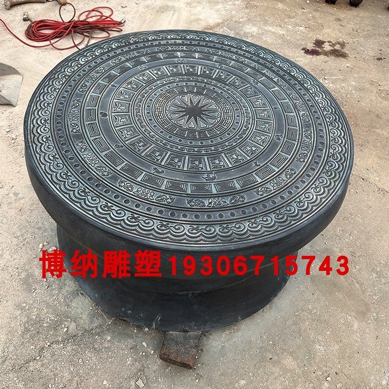 大型室外广西铜鼓纯铜壮族民族特色腰F鼓全黄铜战鼓景观摆件可敲