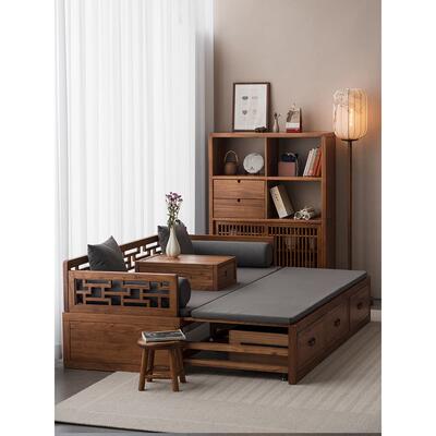 ft罗汉床新中LC106实木老木推拉榻床榆小户型沙发客式厅家具组合