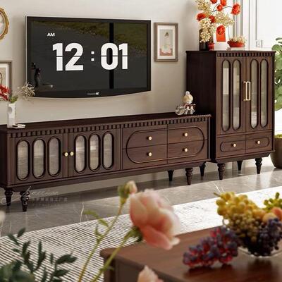 式LEU式轻奢复美古纯实木茶几视机电柜组合法简约储物柜客厅全套