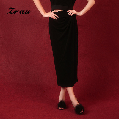 秋季新款褶皱开叉修身半身裙