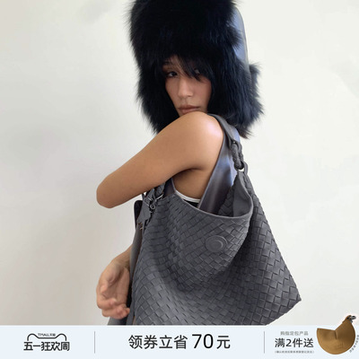 ECODAY秋季新品原创设计小号麂皮编织托特包斜挎单肩小包女大容量