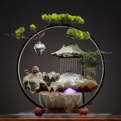 创意喷泉流摆水件茶几水循生环客厅财玄关公办桌面EBA景观新中式