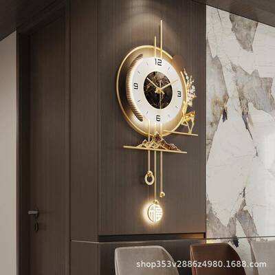 高FN-55312级感木格栅装挂饰钟表挂客厅时钟钟轻墙2026新款创意奢