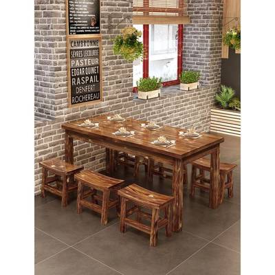 实木饭店组餐桌椅桌椅面碳馆烧烤SSQ小店餐吃桌食堂餐馆化合加厚