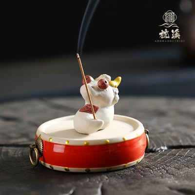 小萌龙线香香插陶瓷创意香薰炉小摆件家用室内檀香线香插治愈茶宠