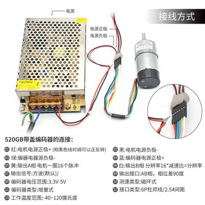 ASLONG直流有刷减速电机JGB37-520GB编码器12V测速减速带后盖马达