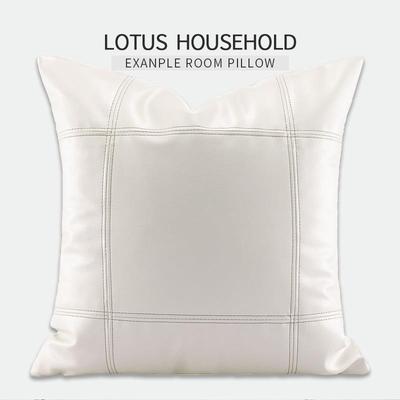 奶白色珠光皮革压线拼ELR接计设抱计款枕套软装设师样板间靠油枕