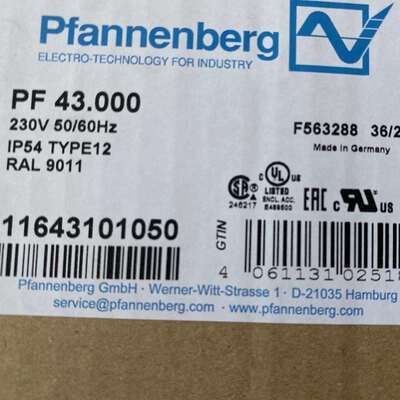 Pfannenberg风机pf43.000 f467221 P/N:11643101050