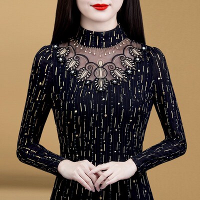 网纱打底衫女蕾丝秋冬20s24年新款内搭洋气长袖半高领时尚保暖05h