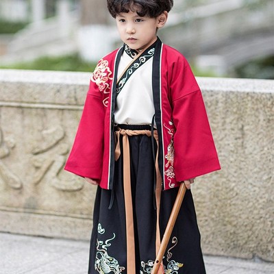 《炎耀》男童汉服秋冬装儿童中国风加绒唐装超仙古装三件套少爷装