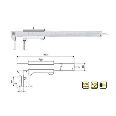 广陆 开式扁头内沟槽游标卡尺145-221K