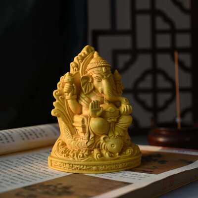 黄杨木雕泰国象鼻财神桌面车载东南亚象神迦尼萨印度泰国木质摆件