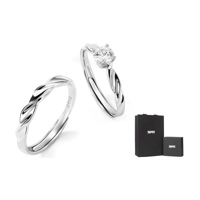 XXOFF 恋爱结点925银情侣对戒 莫比乌K斯环锆石可调节真爱戒指一