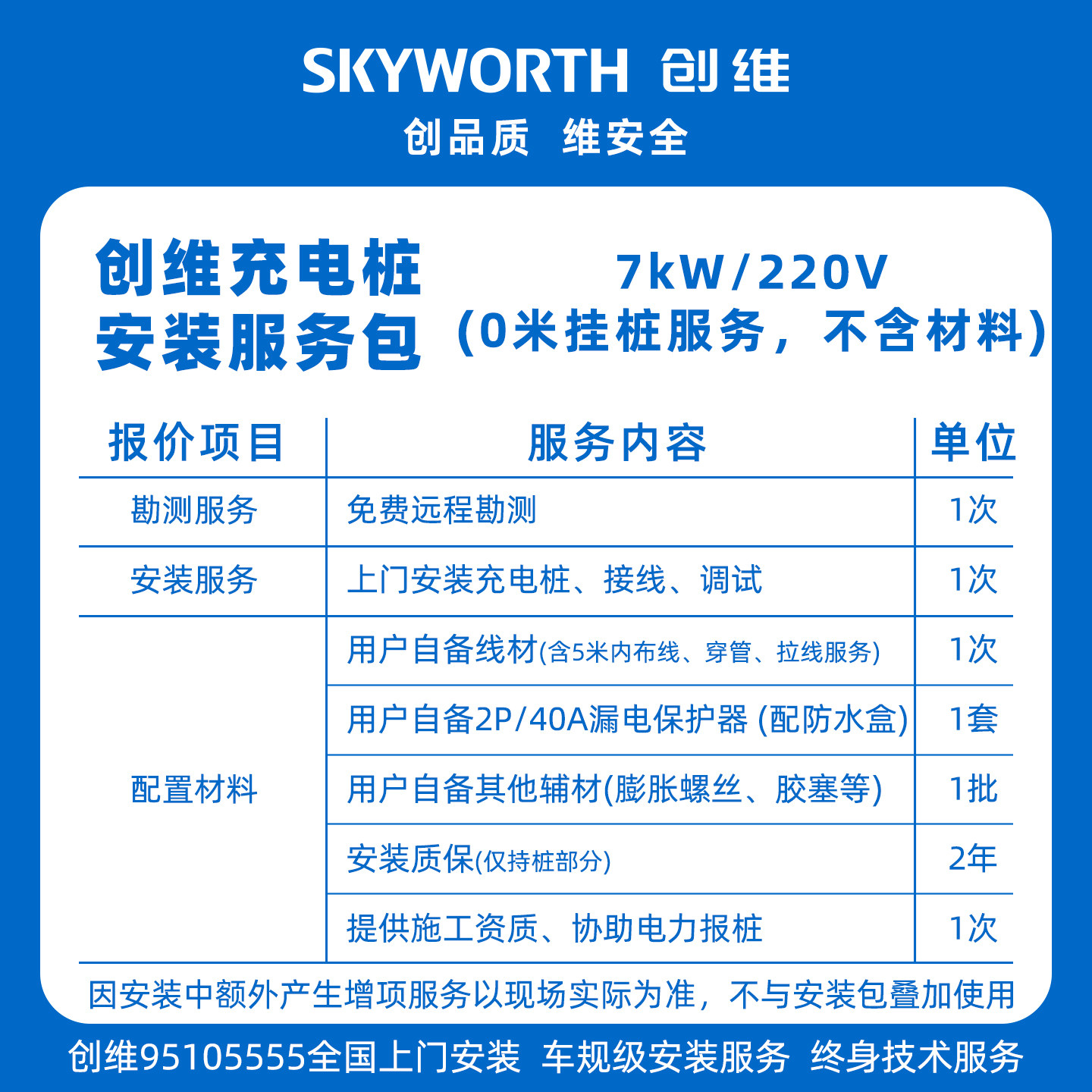 创维交流充电桩上门安装包/ 勘测 /维修/ 挂桩 仅服务本店产品