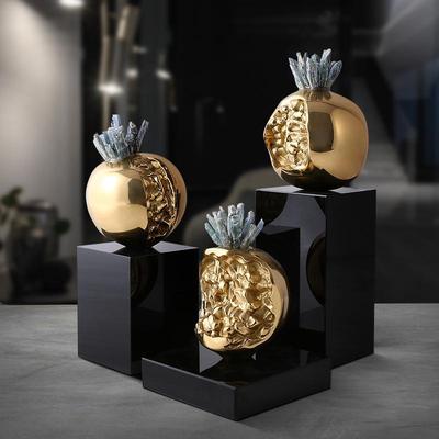 米洛思维轻奢电视柜现代摆件天然水晶铜石榴北欧软装陈列家居饰品