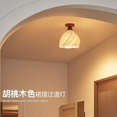 灯灯中古顶灯胡桃入户胡桃木法式过道护眼吸顶灯奶油民宿古浪走廊