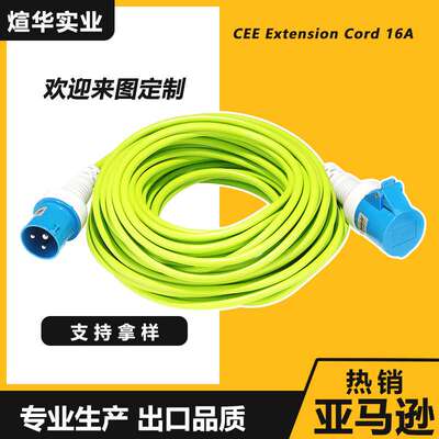 厂家直销 煊华 CEE 三芯工业插头16A 32A 220V 绿色 注塑 延长线