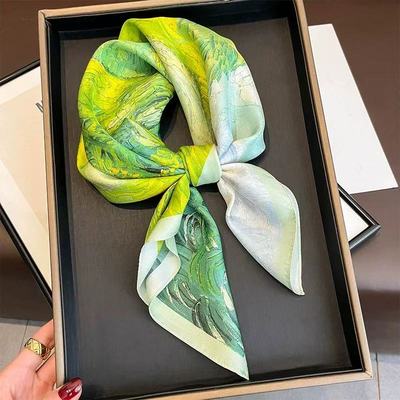 100%桑蚕丝【梵高油画】65方巾单面真丝丝巾气质B157