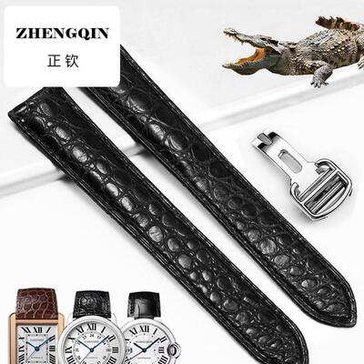 圆纹鳄鱼皮表带男女适配卡地亚蓝气球/Tank坦克伦敦SOLO钥匙 黑色