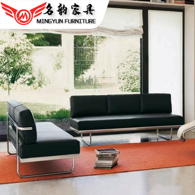 LC5Sofa沙发设计师复古皮艺三人沙发不锈钢真皮服装店休息区沙发