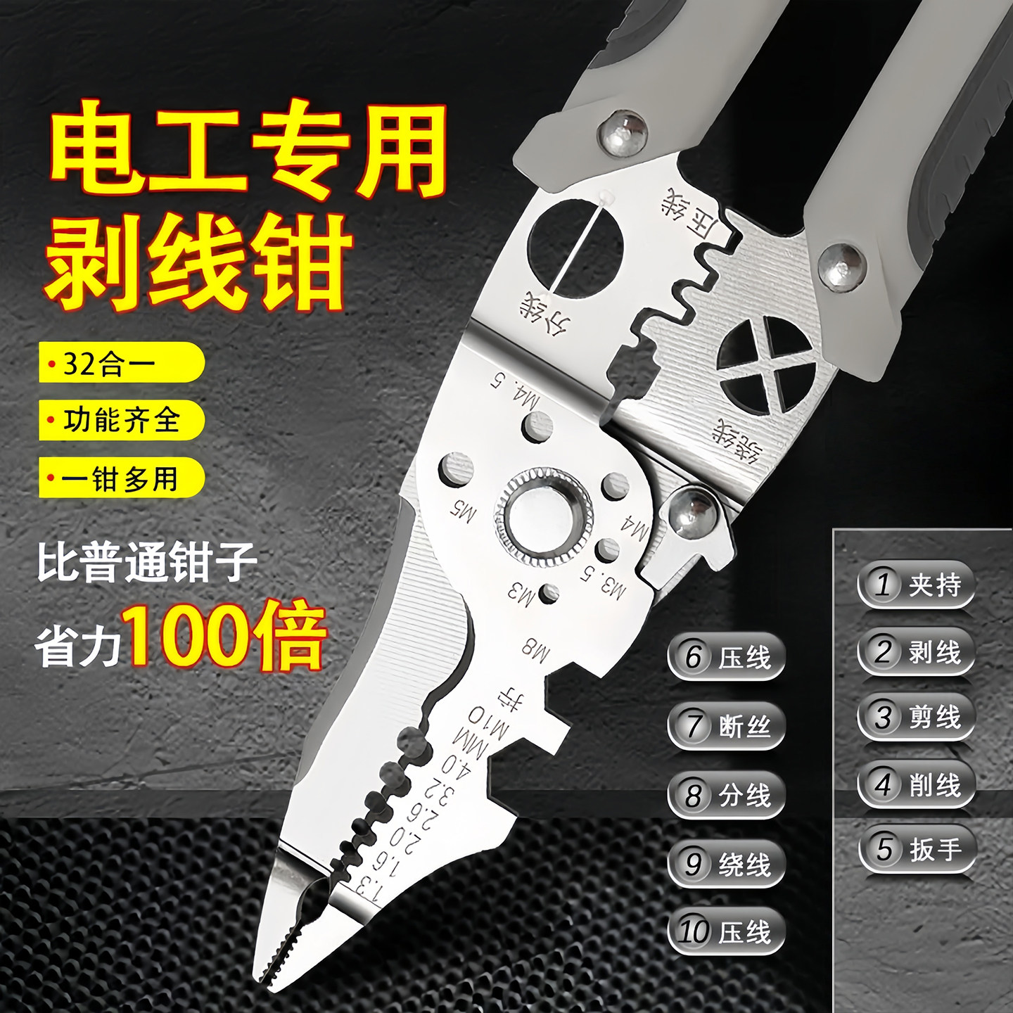 德国21合一多功能剥线钳电工专用分线钳工业级剥线皮神器压线多用