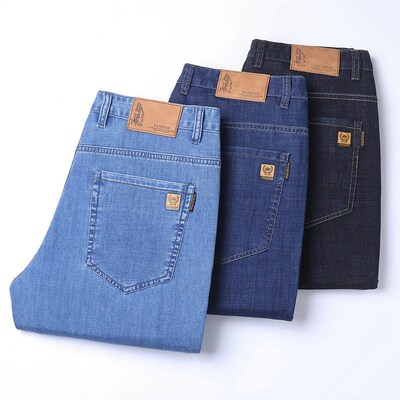 Jeans Mens Thin tton Elastic Ice Silk Quality Mid-high Wais