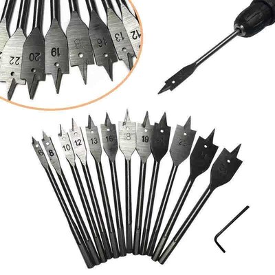 15pcs Full Steel Hex Shank Spade Flat Bit Set for 6-25mm HSS
