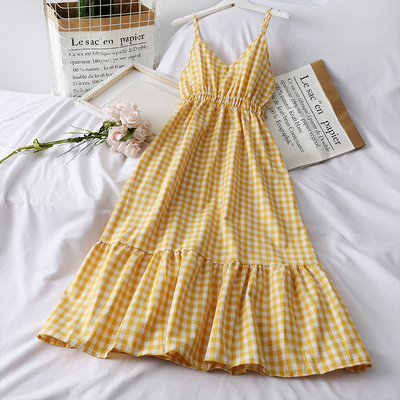 Plaid A Line dress woman Vestido Beach Elegant Ruffles