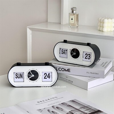 式约万年历摆台简电子历钟ns手动翻页日时台钟桌面静音闹钟摆件