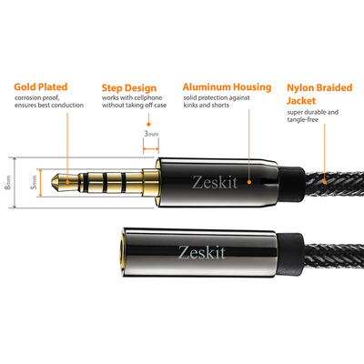 Zeskit 音频线公对母 3.5mm车载aux 4节 镀金延长线1.8米加长