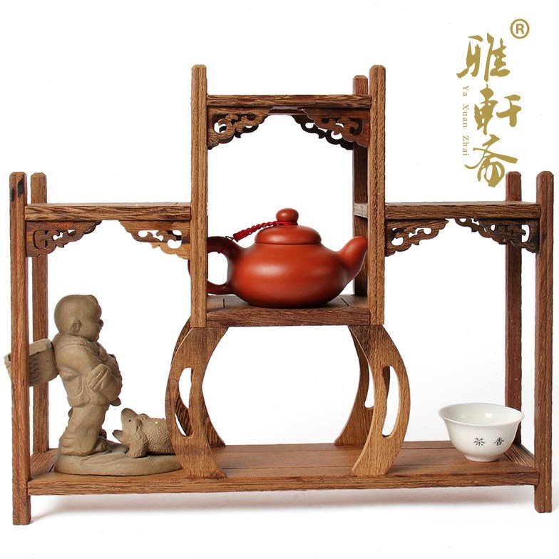 红木中式博古架 实木紫砂茶壶架子摆架 鸡翅木置物架展示架摆件