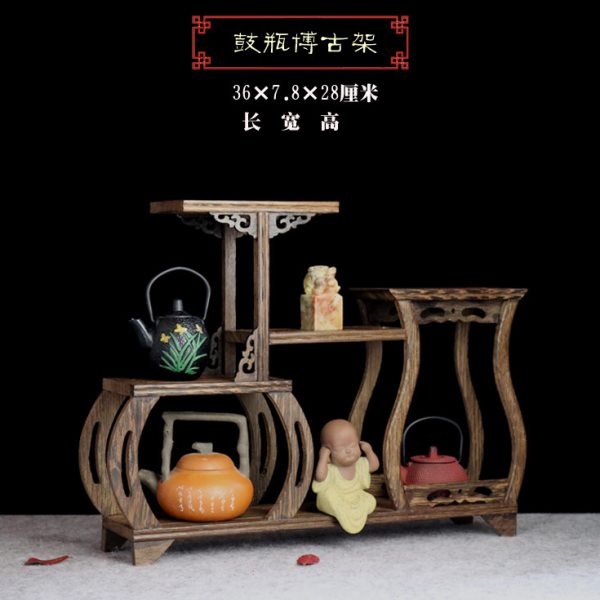 红木茶具紫砂壶架子鸡翅木博古架实木中式小型多宝阁底座盆景架子