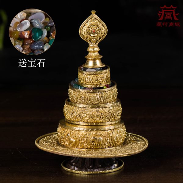 八吉祥曼扎盘 尼泊尔手工紫铜雕花镀好金修盘曼茶罗 藏族曼达盘