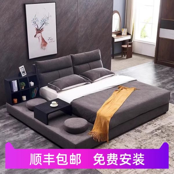 榻榻米布艺床现代简约主卧双人床可拆洗床1.8米小户型带储物婚床