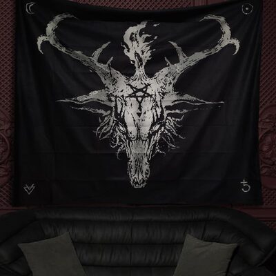 坏血统原创哥特暗黑撒旦背景布山羊骷髅装饰原创摇滚纹身乐队挂布