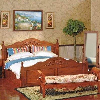 塞尔玛美西红枫纯实木家具 4#1800高箱床 1800推拉门衣柜