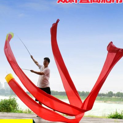 彩带舞彩带双杆彩绸舞6米筒头宽彩带伸缩杆中老年广场舞健身舞龙